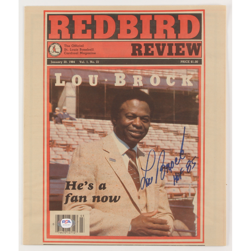 Lou Brock Signed 1984 Redbird Review Magazine Inscribed "HOF 85" (PSA ...