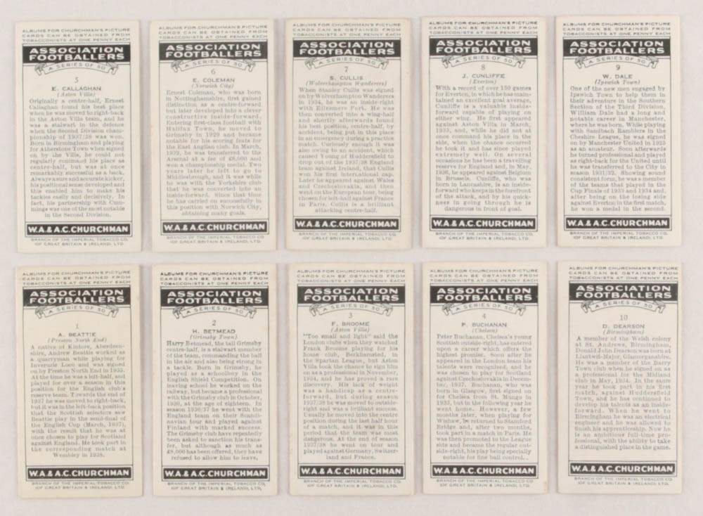 1938 Churchman "Association Footballers" Complete Set of (50) Cards ...