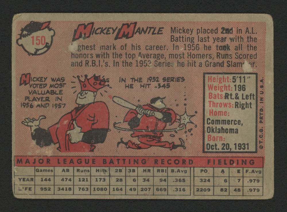 1958 Topps #150 Mickey Mantle | Pristine Auction