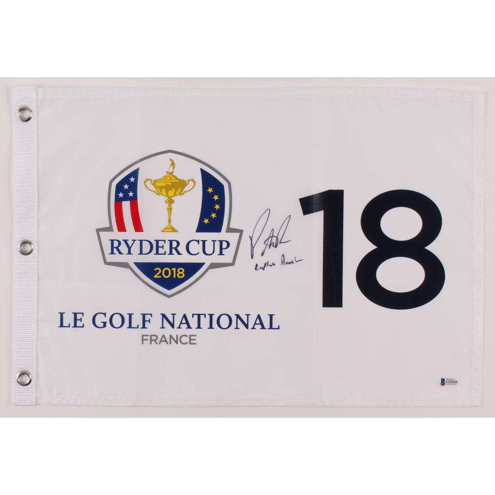 Patrick Reed Signed 2018 Ryder Cup 13.5x20 Pin Flag Inscribed "Captain ...