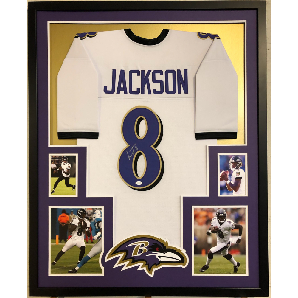 Lamar Jackson Signed 34x42 Custom Framed Jersey (JSA COA) | Pristine ...