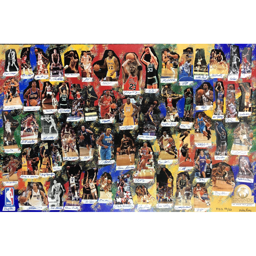"NBA Legends" 40x60 LE Cut Collage on Canvas Signed by (57) with ...
