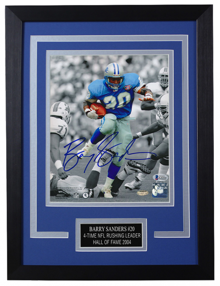 Barry Sanders Signed Detroit Lions 14x18.5 Custom Framed Photo (Beckett ...