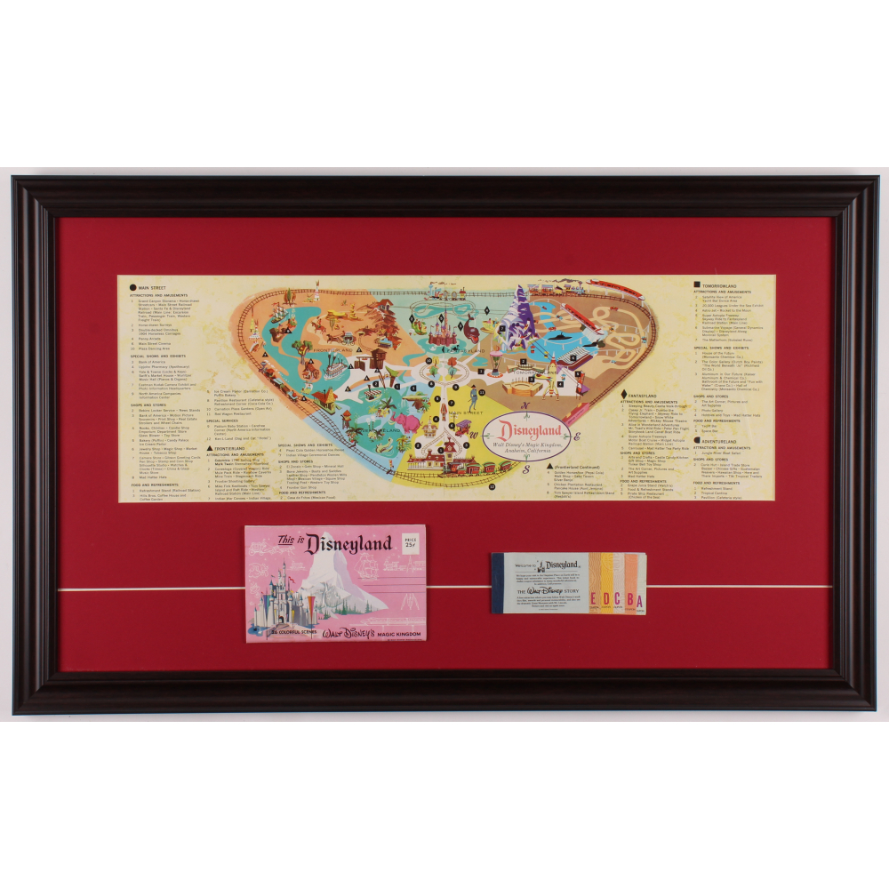 Disneyland 18x29 Custom Framed 1963 Vintage Map Display with Ticket ...