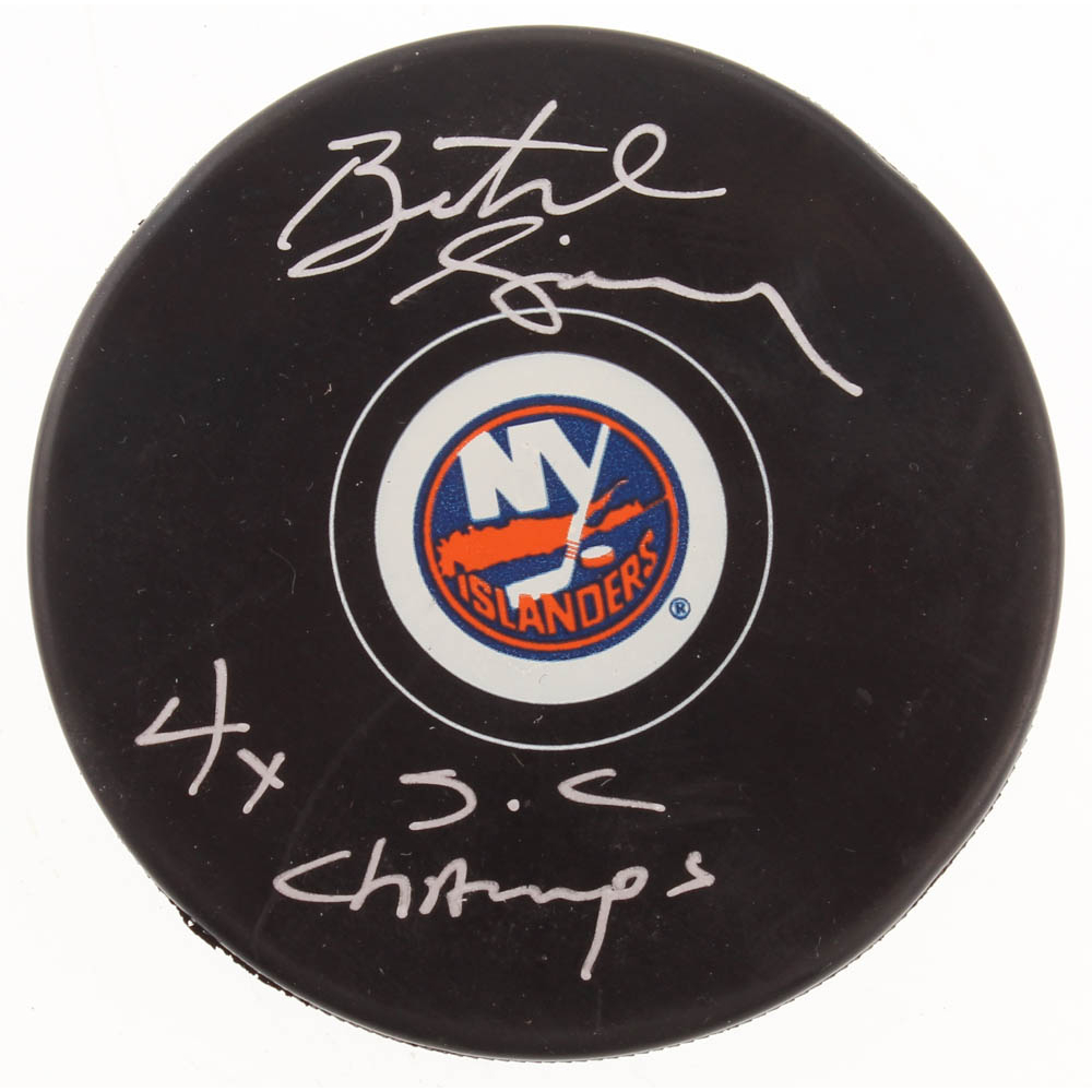 Butch Goring Signed New York Islanders Logo Hockey Puck Inscribed "4x S ...