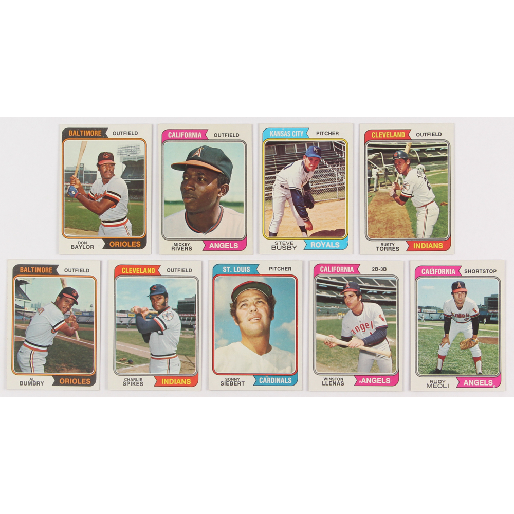 Lot of (9) 1974 Topps Baseball Cards with #58 Charlie Spikes, #137 Al ...