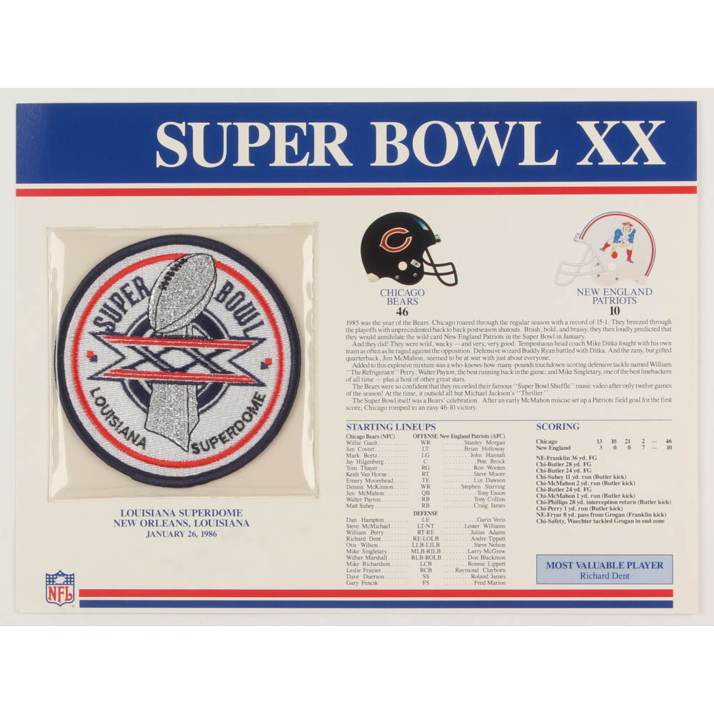 Bears Super Bowl XX Champions Commemorative Score Card with Patch ...