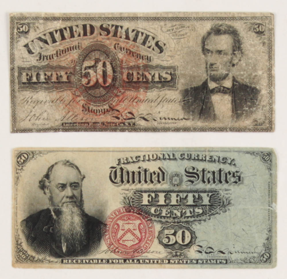 Lot of (2) 1863 United States 50¢ Fifty Cents Fractional Bank Note ...