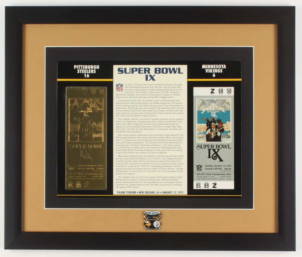 Super Bowl IX Commemorative 16x19 Custom Framed Score Card Display with ...