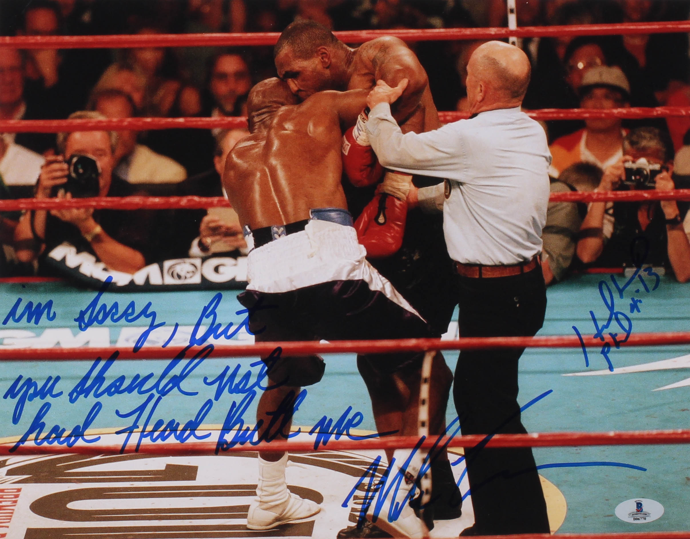 Mike Tyson & Evander Holyfield Signed 11x14 Photo Inscribed "I'm Sorry ...