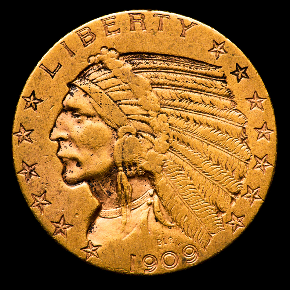 1909 $5 Indian Head Half Eagle Gold Coin | Pristine Auction
