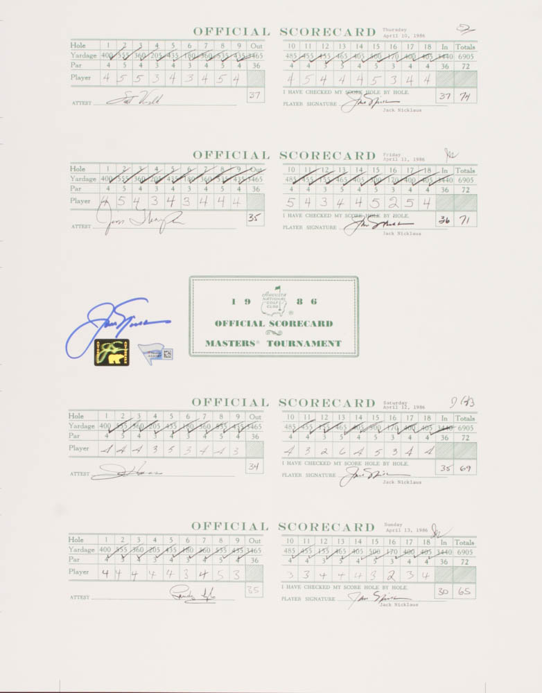Jack Nicklaus Signed 1986 Masters Tournament 16x20 Scorecard Print ...