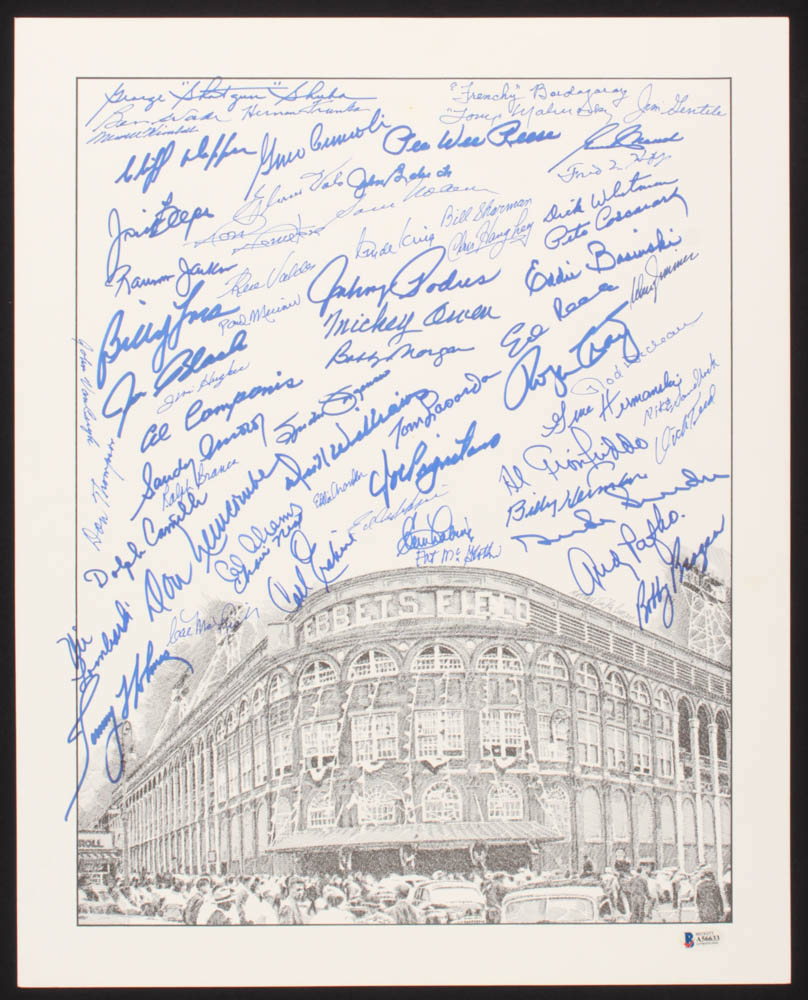 Brooklyn Dodgers Ebbets Field 16x20 Print Signed by (64) with Pee Wee ...
