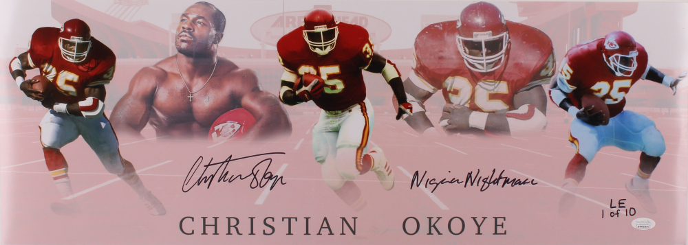 Christian Okoye Signed LE Chiefs 10x28 Photo Inscribed "Nigerian ...