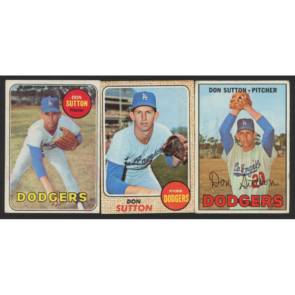 Lot of (3) Don Sutton Baseball Cards with 1967 Topps #445, 1968 Topps ...