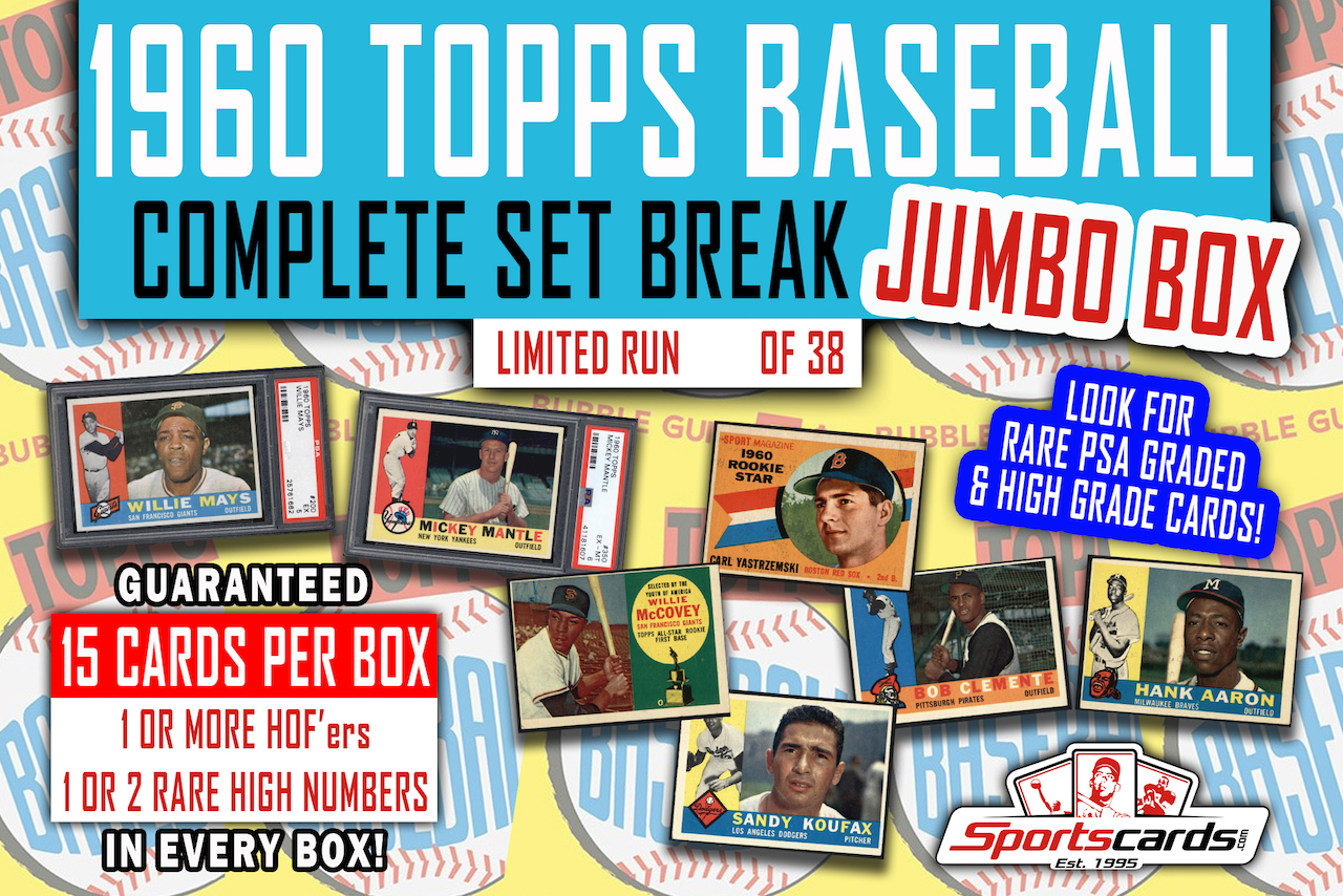 1960 Topps Baseball Complete Set Break JUMBO Mystery BOX – 15 Cards Per ...