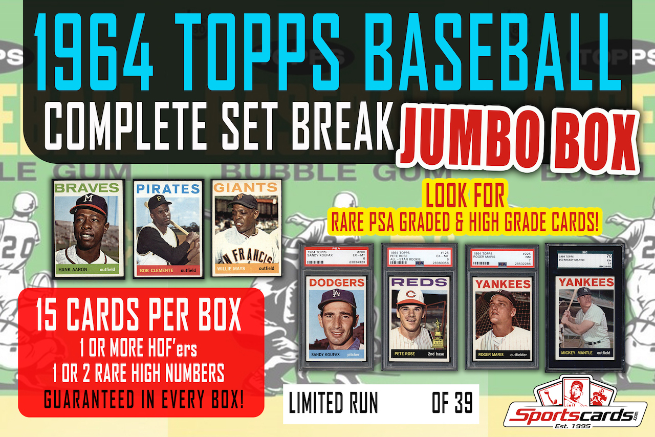 1964 Topps Baseball Complete Set Break JUMBO Mystery BOX – 15 Cards Per ...