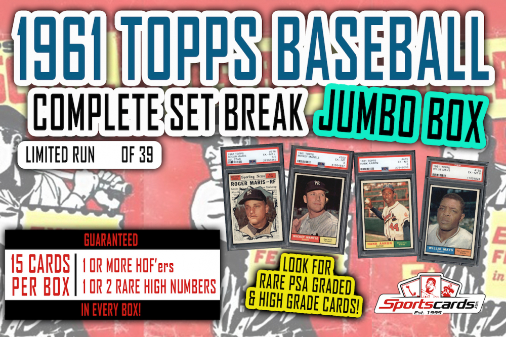 1961 Topps Baseball Complete Set Break JUMBO Mystery BOX –15 Cards Per ...