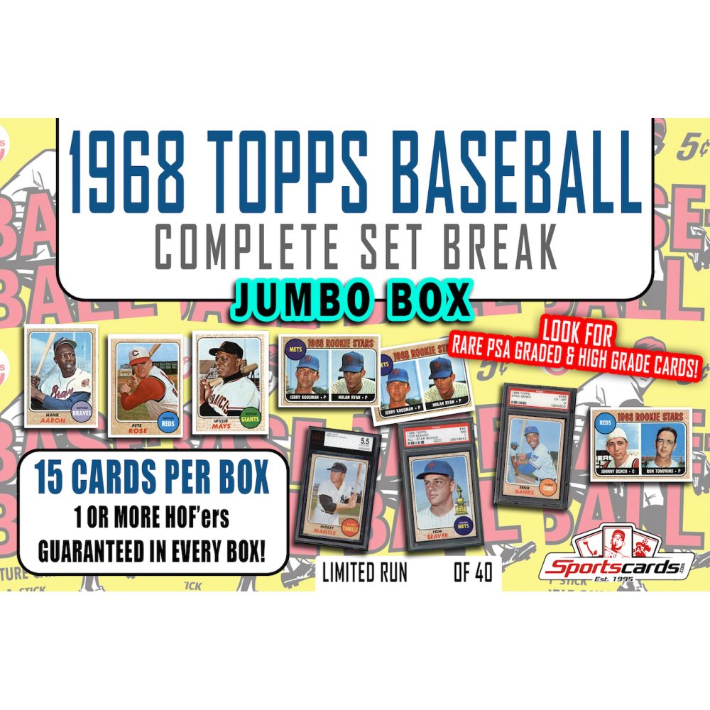 1968 Topps Baseball Complete Set Break JUMBO Mystery BOX – 15 Cards Per ...