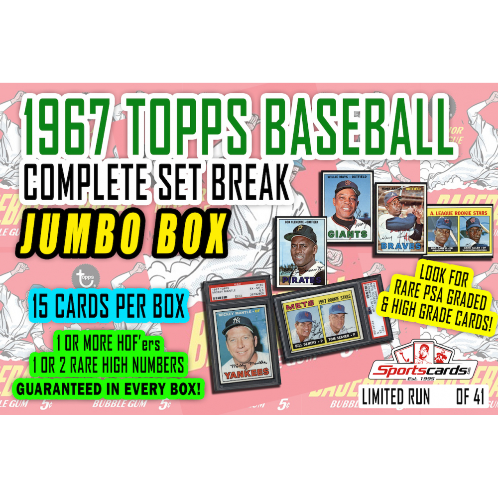 1967 Topps Baseball Complete Set Break JUMBO Mystery BOX – 15 Cards Per ...