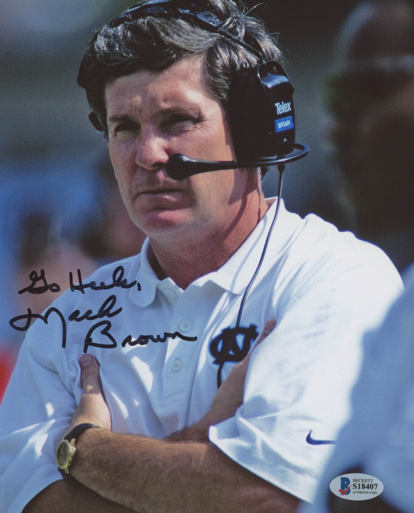 Mack Brown Signed North Carolina Tar Heels 8x10 Photo Inscribed "Go ...