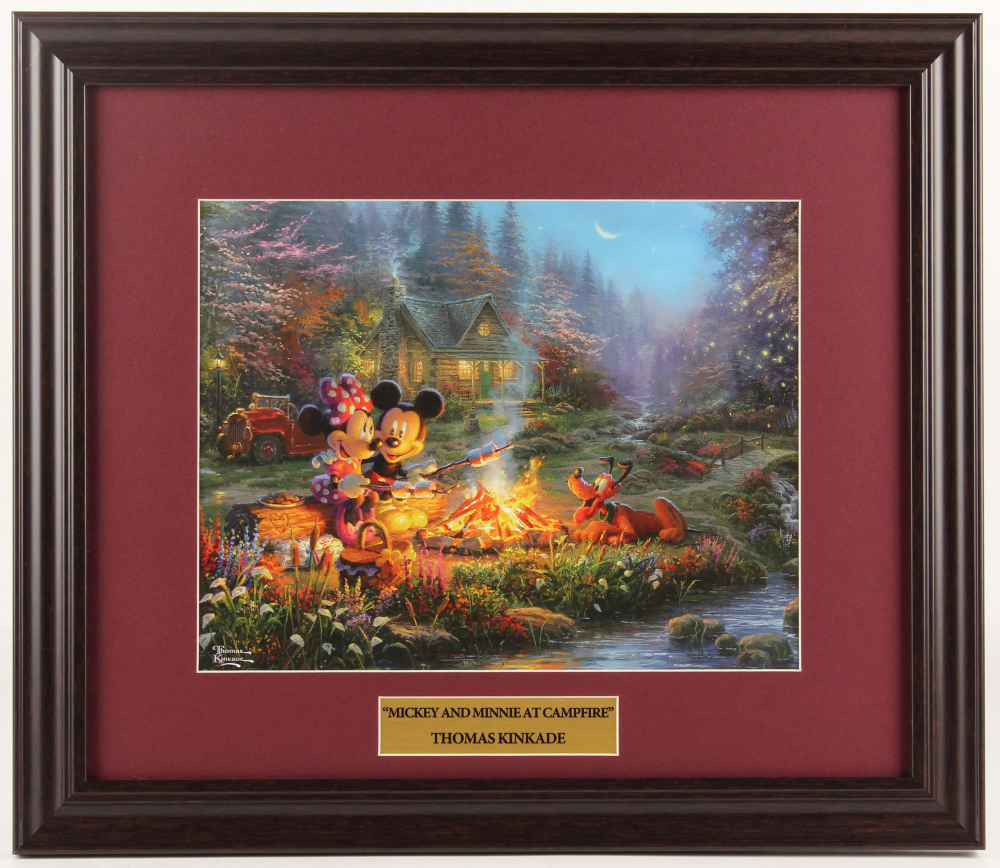 Thomas Kinkade Walt Disney's "Mickey & Minnie Mouse at Campfire" 16x18 ...