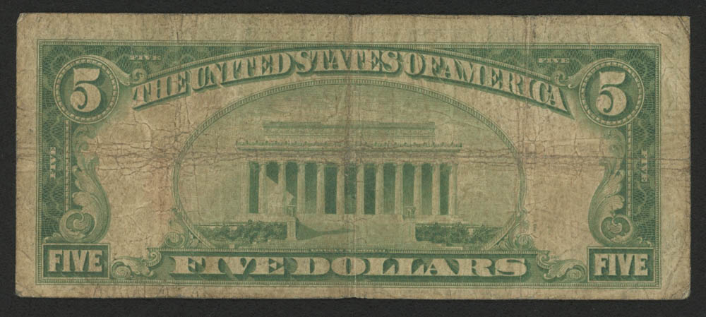 1929 $5 U.S. National Currency Bank Note - North Western National Bank ...
