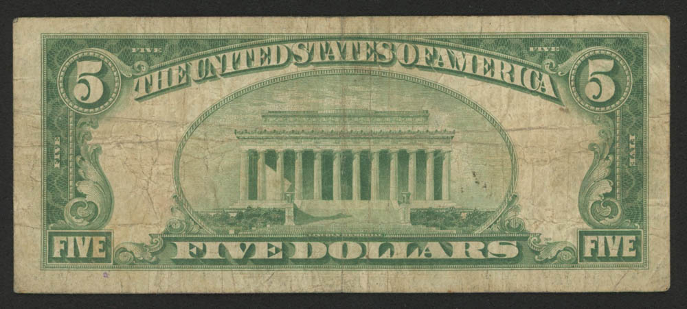 1929 $5 U.S. National Currency Bank Note - The Bank of California ...
