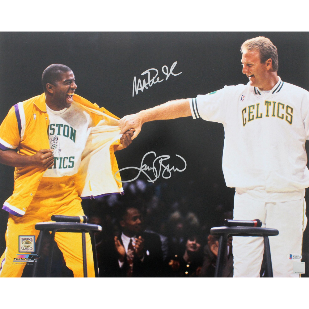 Magic Johnson & Larry Bird Signed 16x20 Photo (Beckett) | Pristine Auction