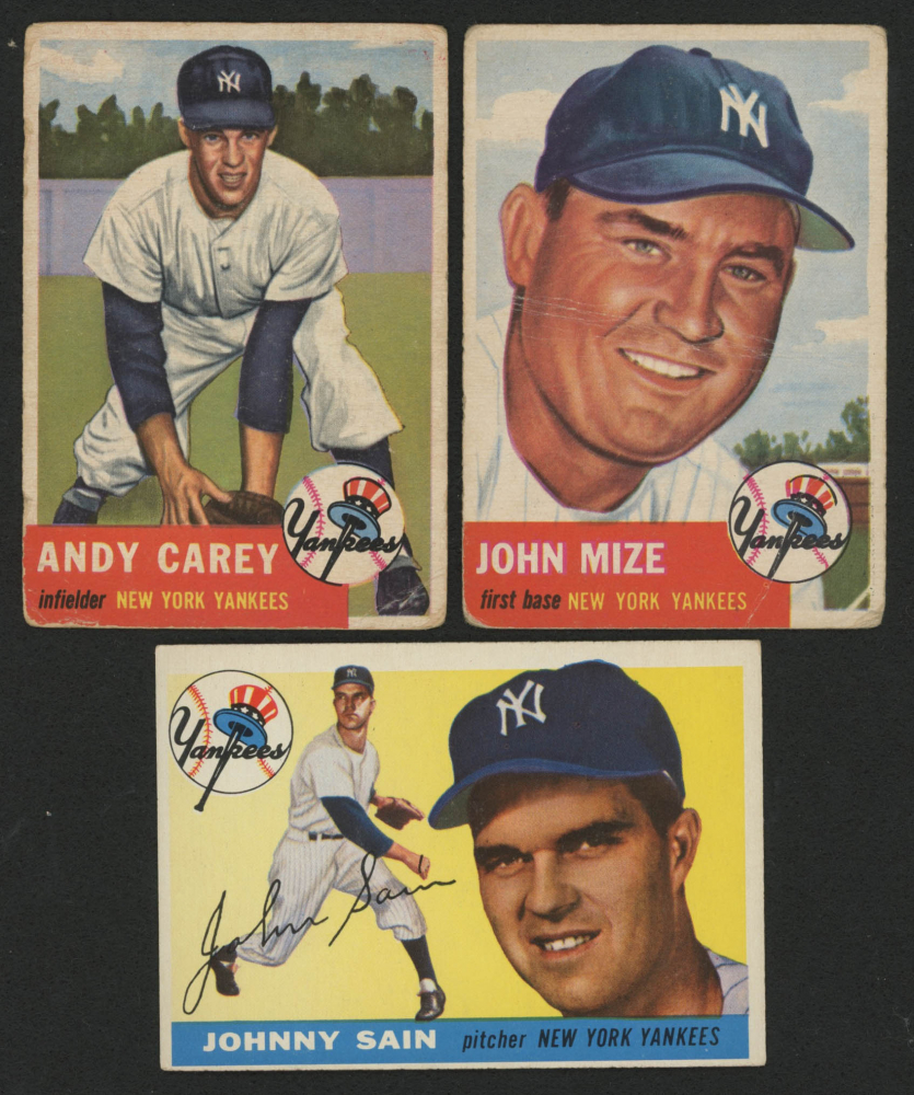 Lot of (3) Yankees Baseball Cards with 1953 Topps #77 Johnny Mize DP ...