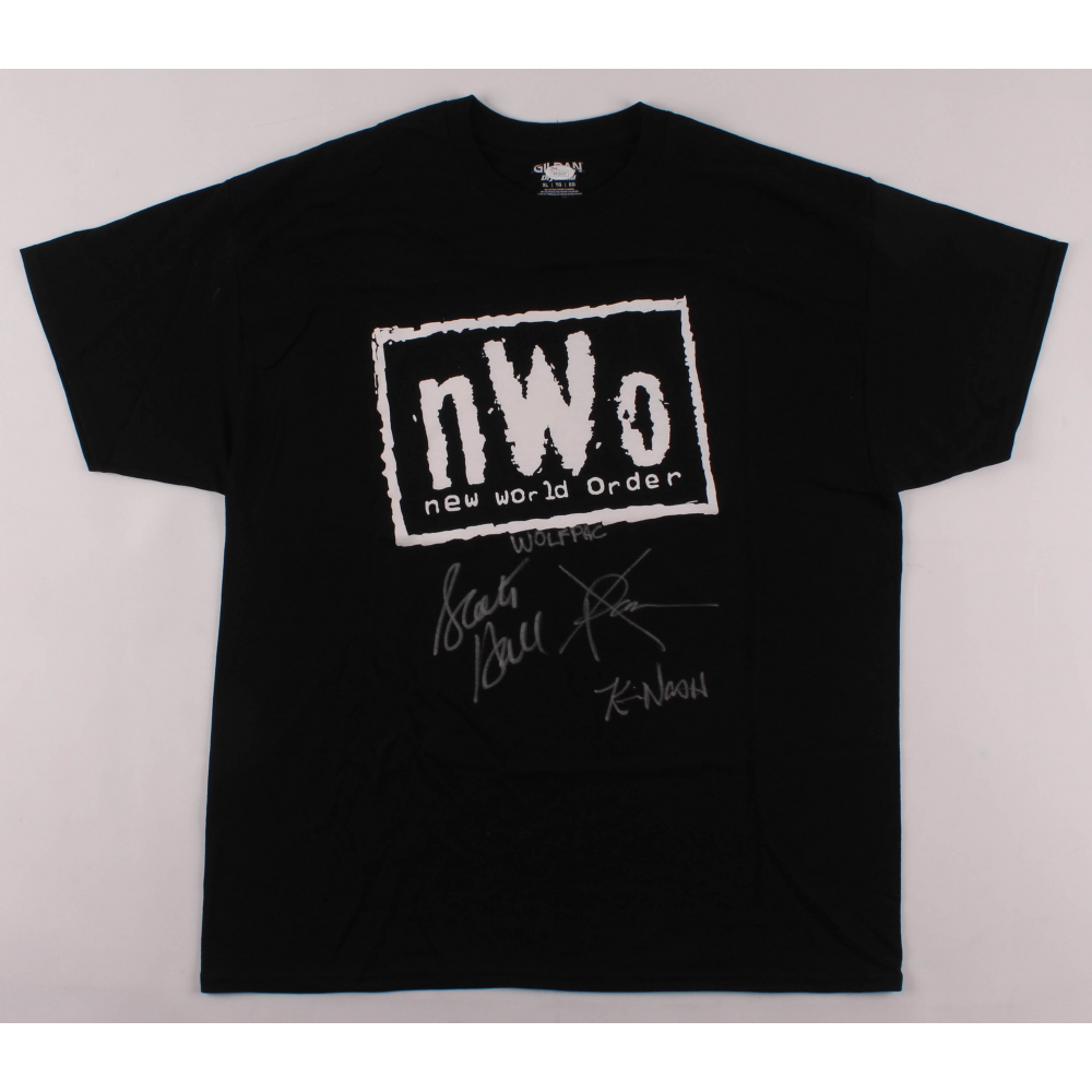 X Pac, Kevin Nash, & Scott Hall Signed NWO Shirt Inscribed "Wolfpac ...