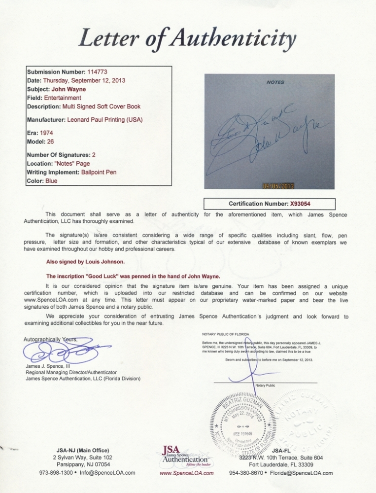 John Wayne Signed Vintage 1974 Cattle Auction Program Inscribed "Good ...