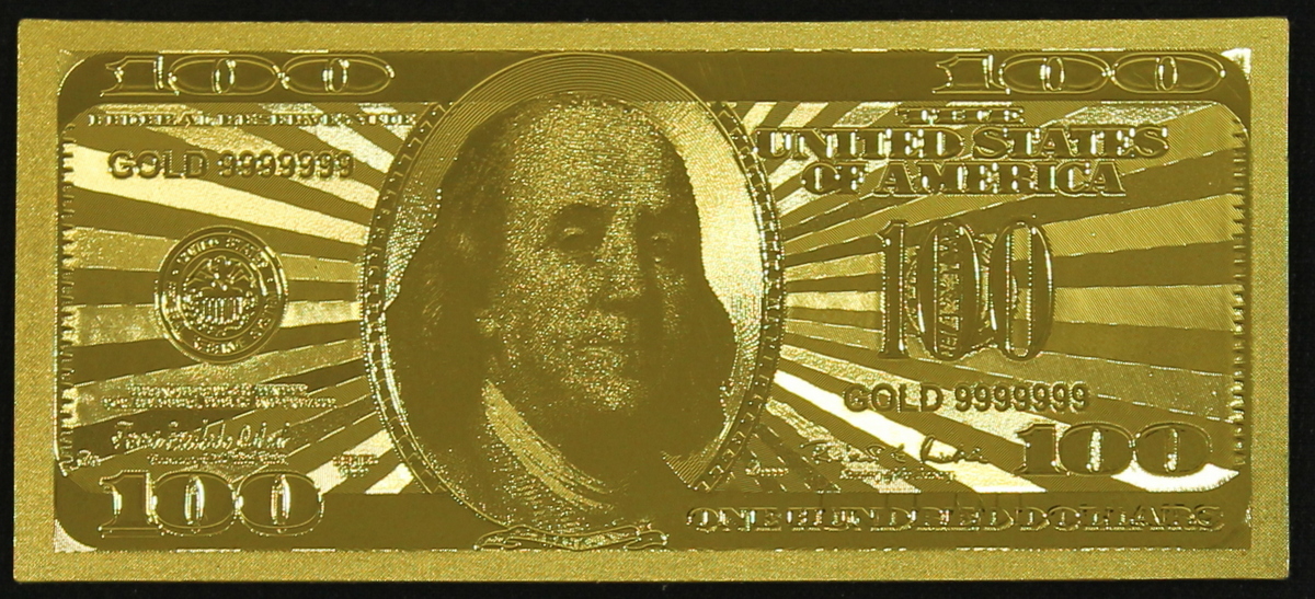 Pure 24K Gold Limited Edition US $100 Banknote Bill | Pristine Auction