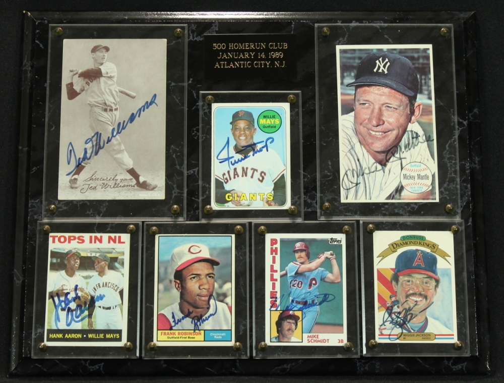 500 Home Run Club 12x15 Plaque with (7) Signed Vintage Cards Including ...