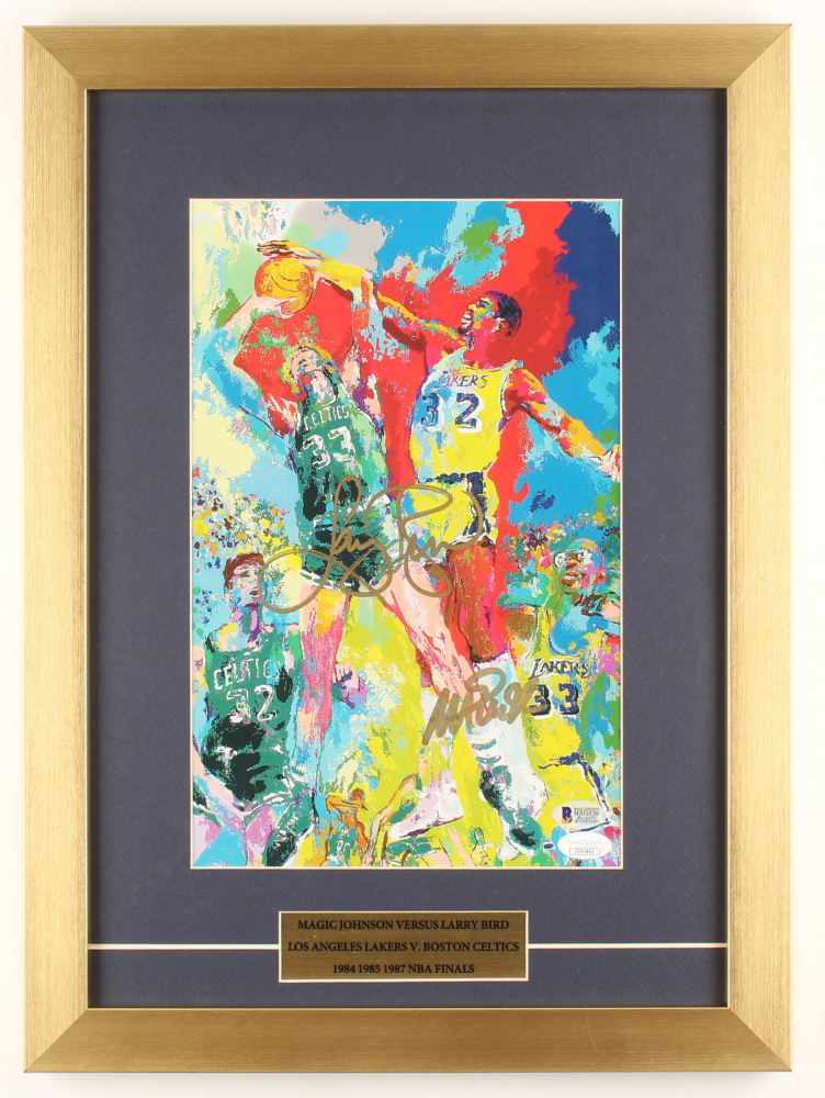 Magic Johnson & Larry Bird Signed 14x19 Custom Framed LeRoy Neiman Print Display (JSA COA ...