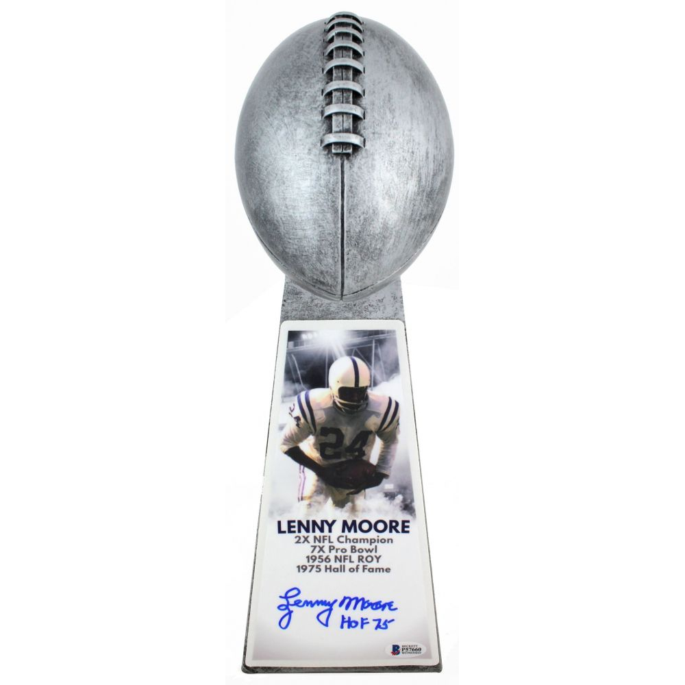 Lenny Moore Signed 15" Football Championship Trophy Inscribed "HOF 75 ...