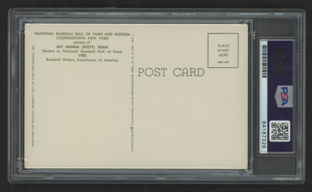 Dizzy Dean Signed Hall of Fame Gold Plaque Postcard (PSA Encapsulated ...