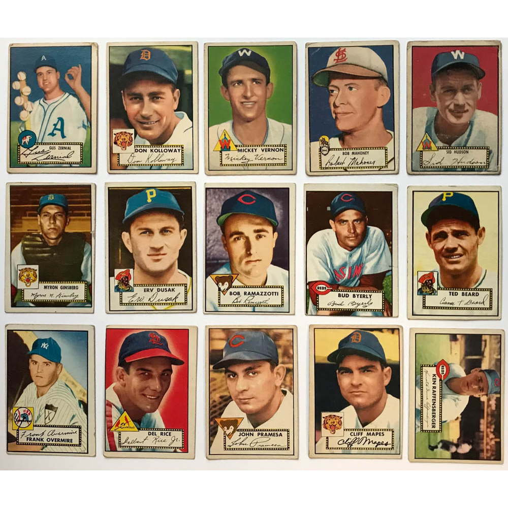 Lot of (15) 1952 Topps Baseball Cards with #31 Gus Zernial, #104 Don ...