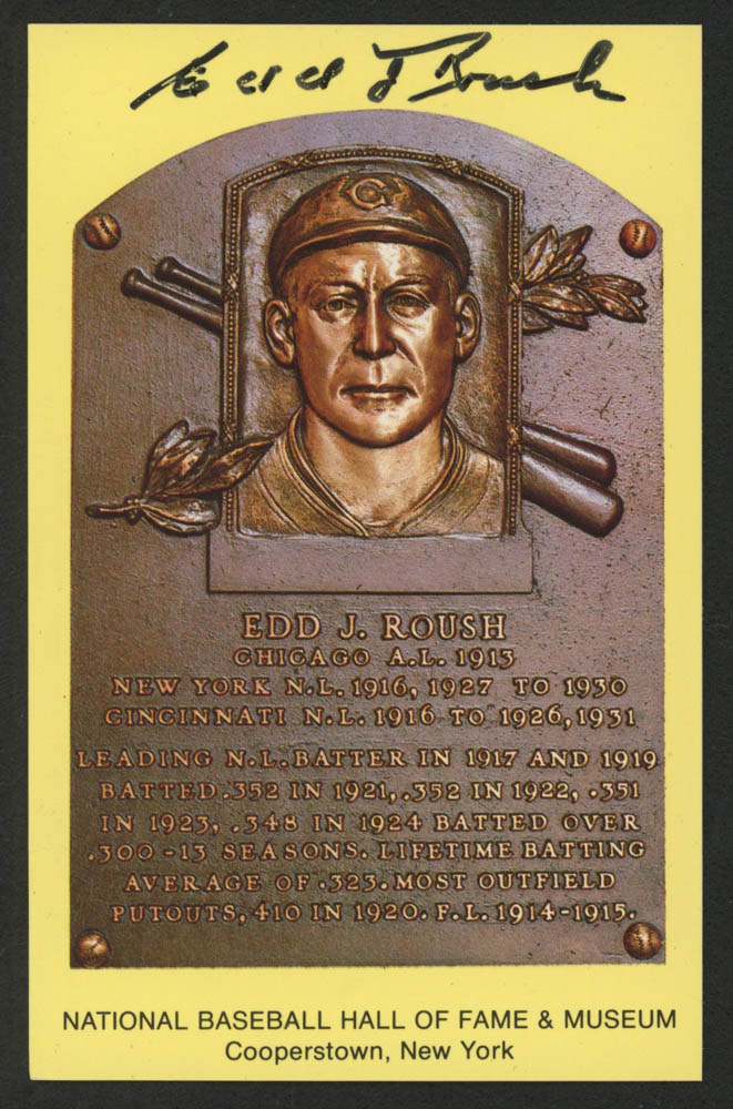 Edd Roush Signed Gold Hall of Fame Plaque Postcard (JSA COA) | Pristine ...