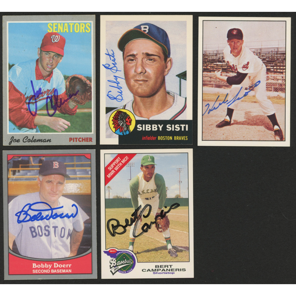 Lot of (5) Bobby Doerr, Bert Campaneris, Sibby Sisti, Joe Coleman ...