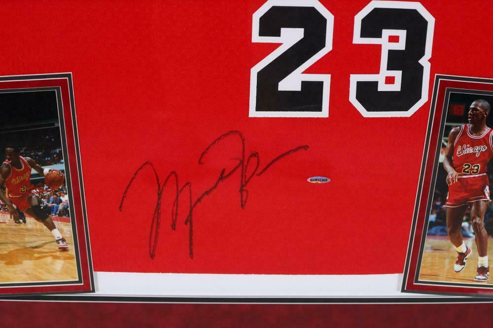 Michael Jordan Signed Bulls 36x44 Custom Framed Jersey Display (UDA COA) | Pristine Auction