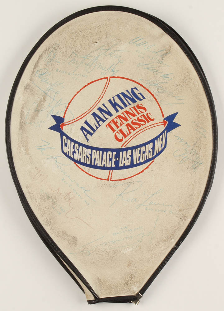 Alan King Tennis Classic Racquet Cover Signed by (17) with Ken Rosewall ...
