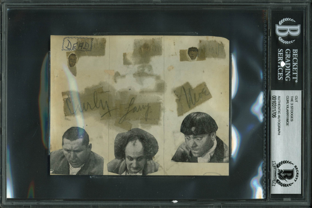 Curly Howard, Larry Fine & Moe Howard Signed Cut (BGS Encapsulated ...