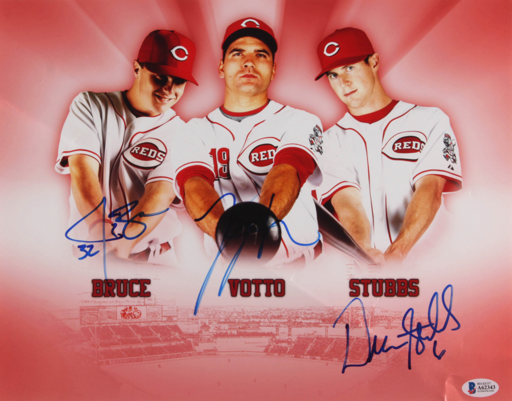 Joey Votto, Jay Bruce, & Drew Stubbs Signed Reds 11x14 Photo (Beckett ...