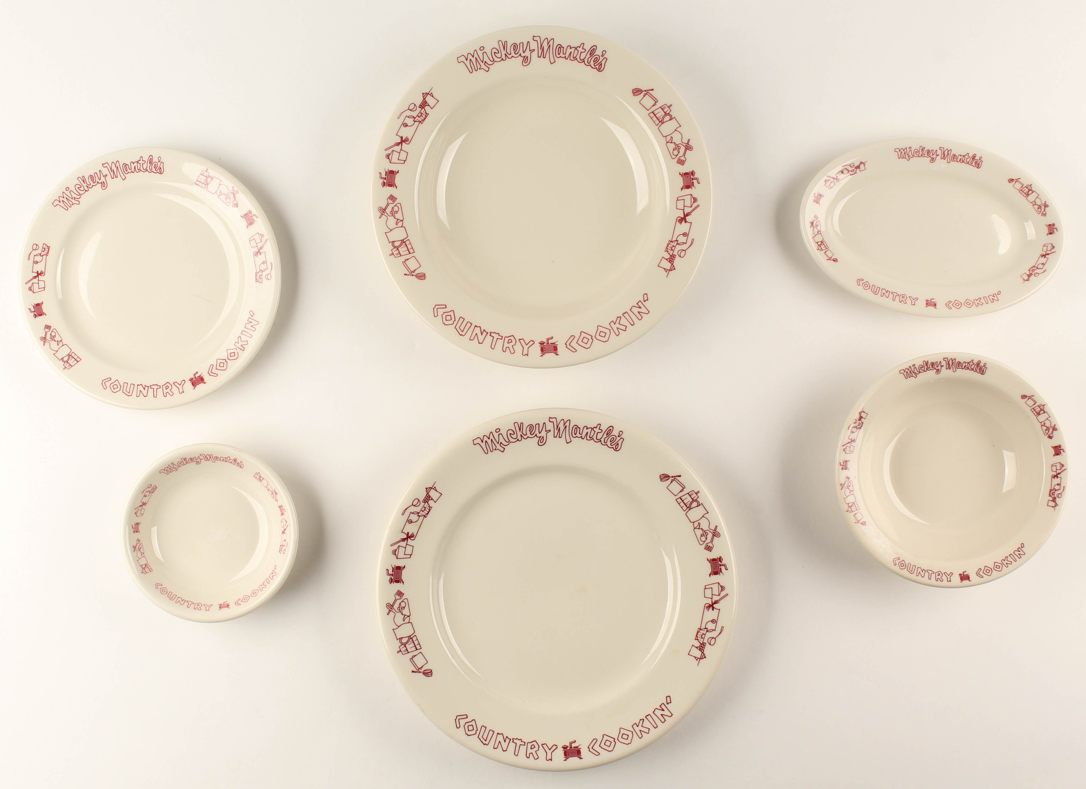 Lot of (6) 1969 Mickey Mantle's Country Cookin' Restaurant Dish Set ...