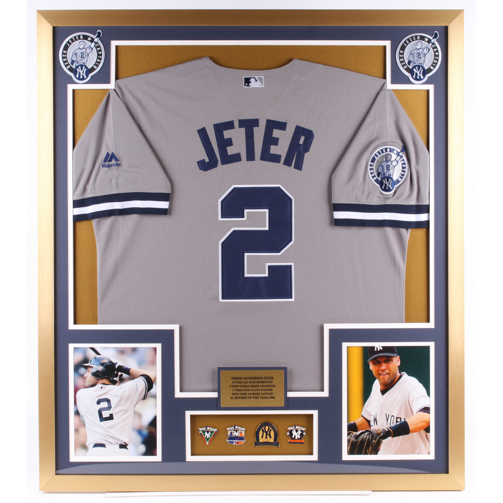 Derek Jeter Yankees 32x36 Custom Framed Jersey Display with (4) Yankees ...