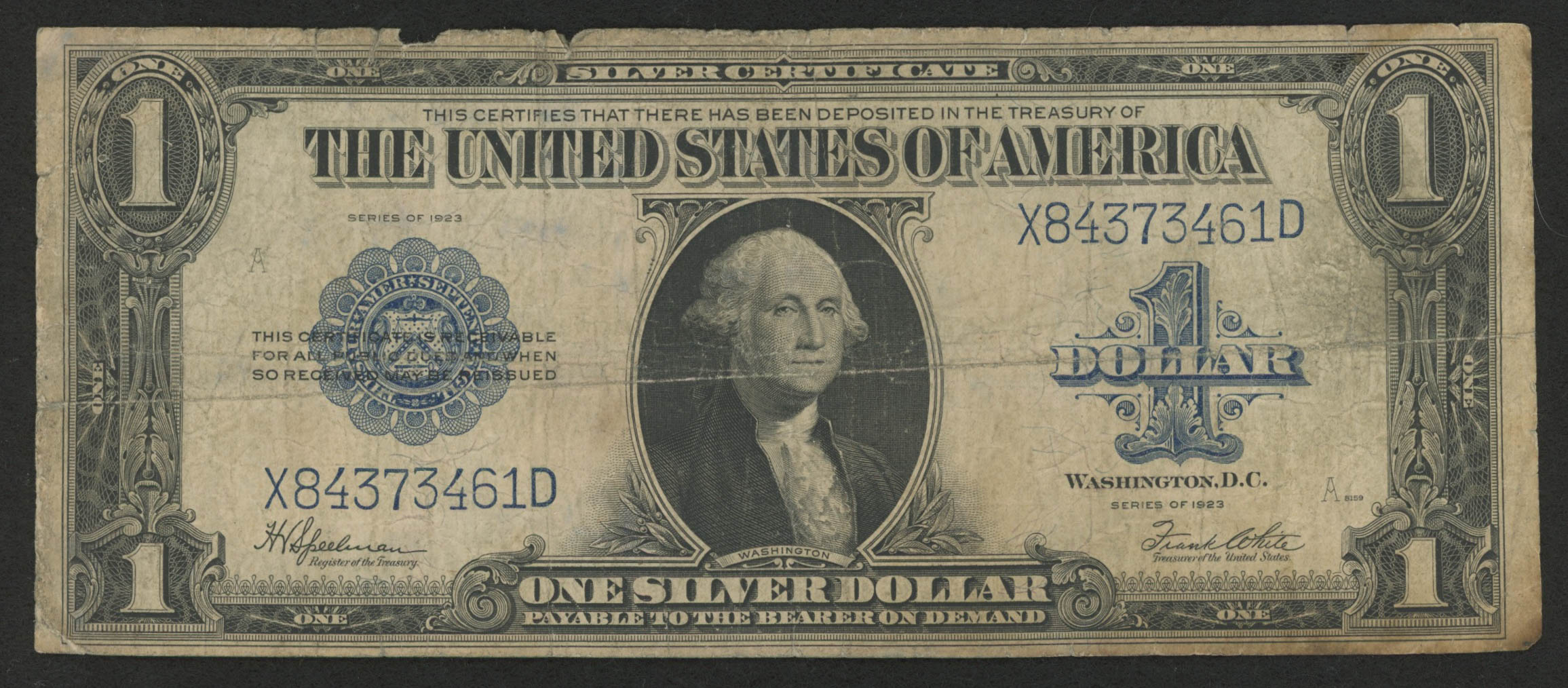 1923 $1 One Dollar Blue Seal Large Size Silver Certificate Bank Note ...
