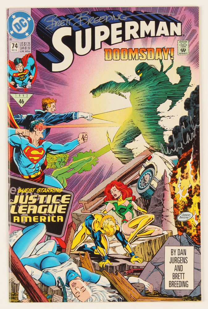 Brett Breeding & Mike Carlson Signed 1992 "Superman" Issue #74 DC Comic ...