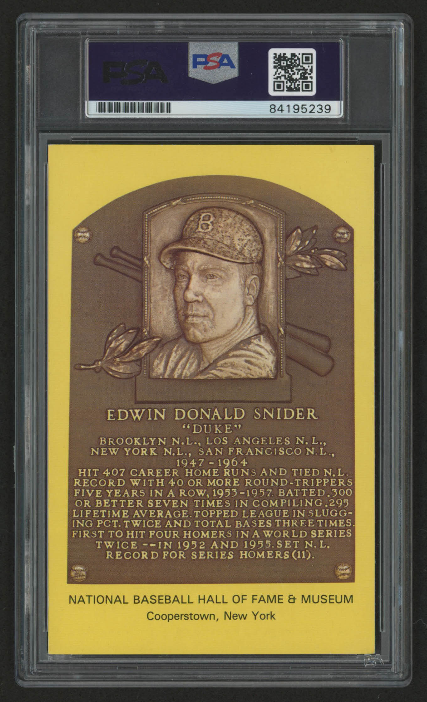 Duke Snider Signed Gold Hall of Fame Plaque Postcard (PSA Encapsulated ...