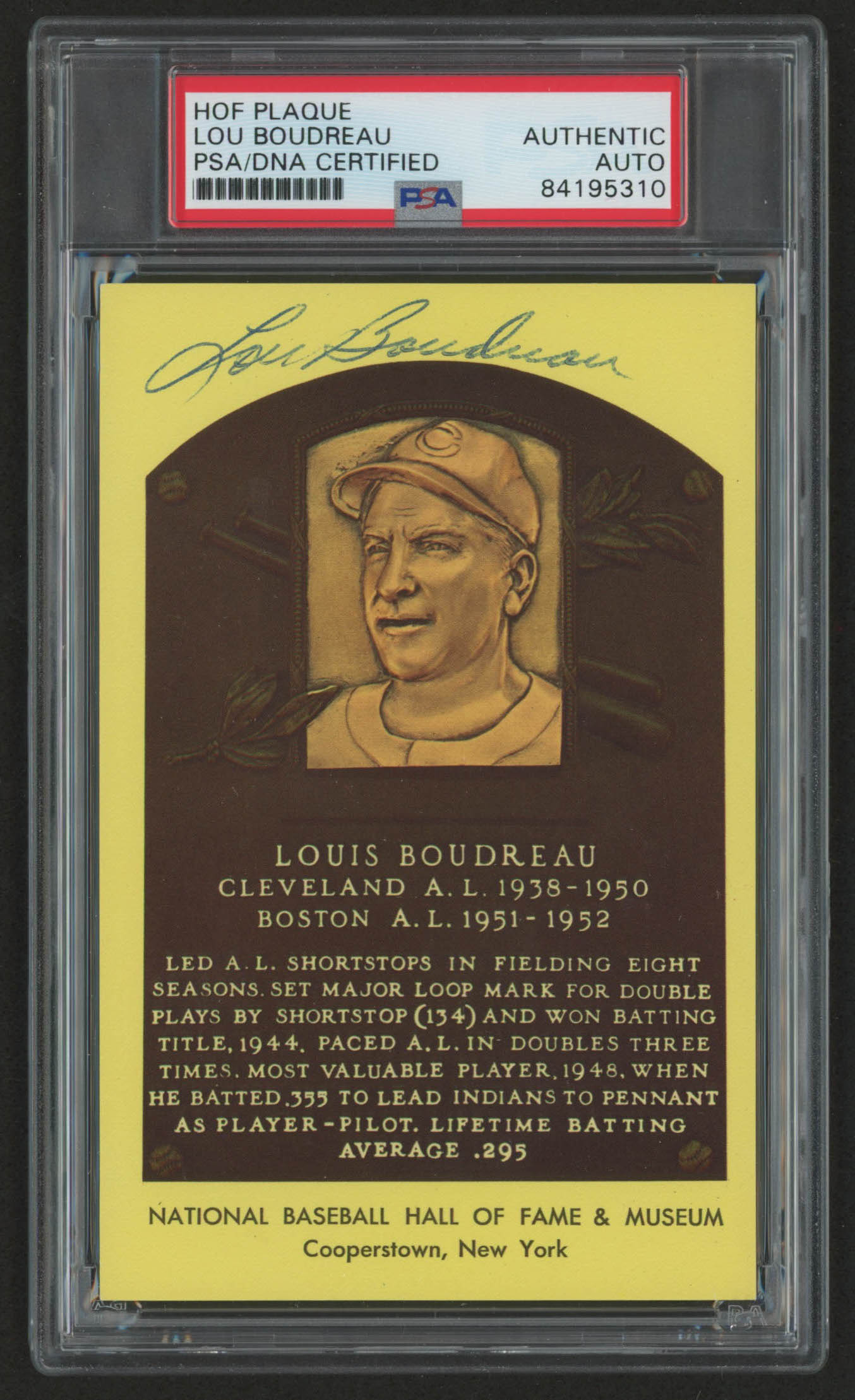 Lou Boudreau Signed Gold Hall of Fame Plaque Postcard (PSA Encapsulated ...